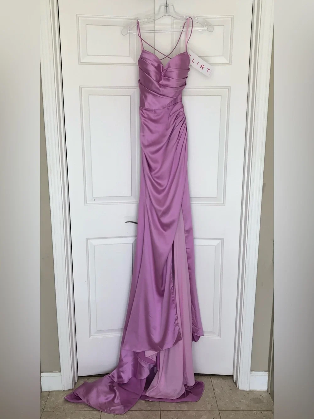 Dresses | Lilac Satin Evening Gown With Spaghetti Straps | Poshmark